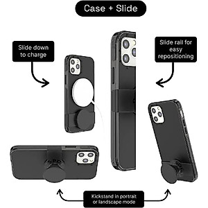 PopSockets iPhone 12/12 Pro Case with Repositionable Slide Grip and Compatible with MagSafe - Black