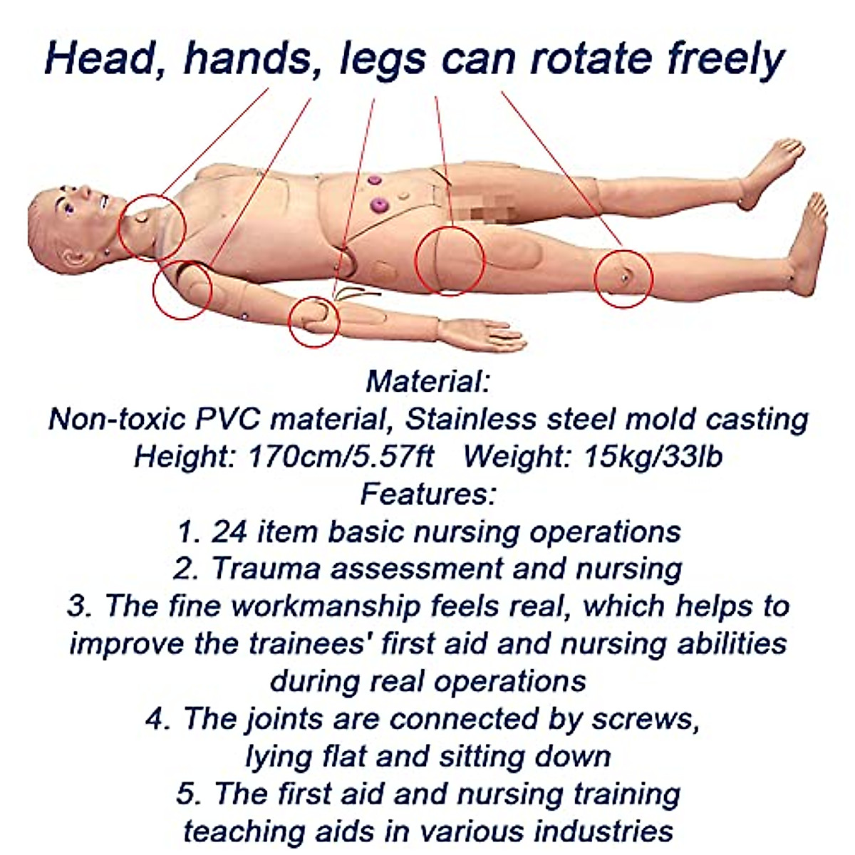 BIUYYY Nursing Manikin PVC Nursing Training Mannequins with Simulation Visceral and Replaceable Wound Modules and Storage Bag for Students Education Teaching Medical Training Skills
