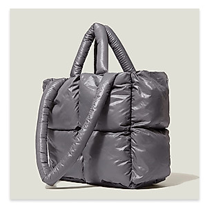 Barabum Women Puffer Tote Bag Soft Padded Down Handbag Space Totes Puffer Shoulder Bag Nylon Pillow Shopper Bag (Grey)