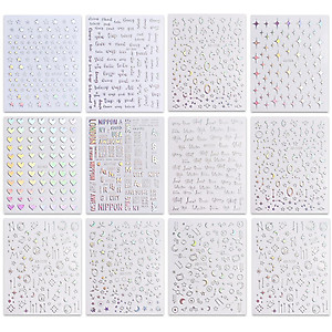 JMEOWIO 12 Sheets Aurora Nail Art Stickers Decals Self-Adhesive Pegatinas Uñas Glitter Holographic Star Heart Nail Supplies Nail Art Design Decoration Accessories