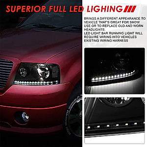 Auto Dynasty LED DRL Headlights Assembly Compatible with Lincoln Mark LT 2006-2008 Ford F-150 2004 2005 2006 2007 2008, Driver and Passenger Side, Black Housing Clear Lens