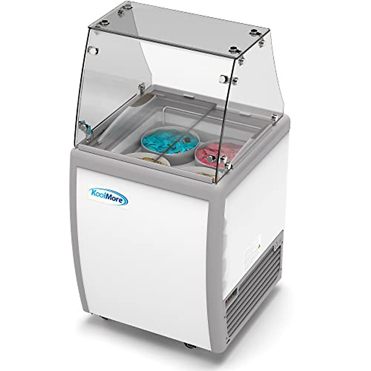 Koolmore 26 inch Commercial Ice Cream Dipping Cabinet Display Case with Sneeze Guard, 4 Large Displayed Tubs, Sliding Glass Door, [5.7 Cu. Ft.] (KM-26FG)