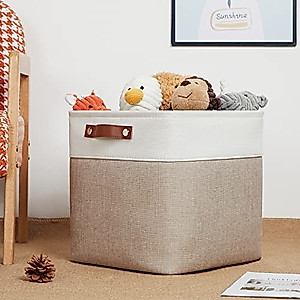 DULLEMELO Cube Storage Bins - 4 Pack Foldable Large Storage Baskets 12 inch Gifts Empty Fabric Bins for Home Office Cubes Organizer Closet, Shelves, Toy, Nursery (4 Pack - 12" White&Khaki)