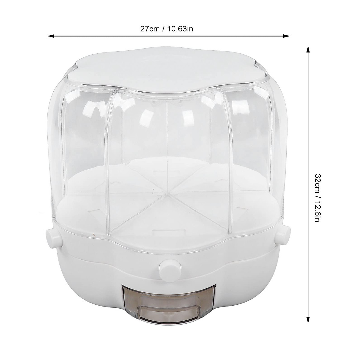Zerodis Rice and Grain Storage Container, 360° Rotating Food Dispenser with Lid for Black Rice, Yellow Rice and Other Small Beans(White 9kg / 19.84lb)
