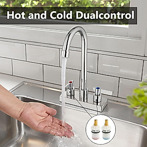 GBBNE Bar Sink Faucet 4 Inch Center Deck Mount,2 Hole Bar Faucets for Sink,Prep Sink Faucet,Dual Handles Commercial Utility Laundry Kitchen Sink Faucet,Polished Chrome