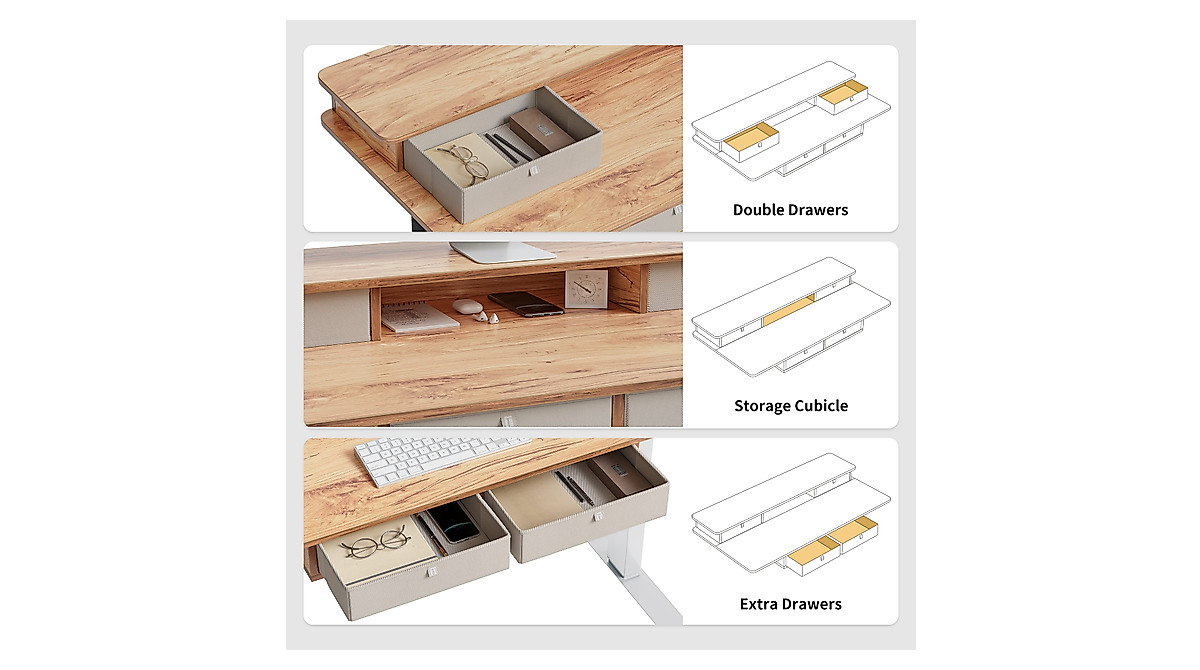 FEZIBO Height Adjustable Desk with Ample Storage