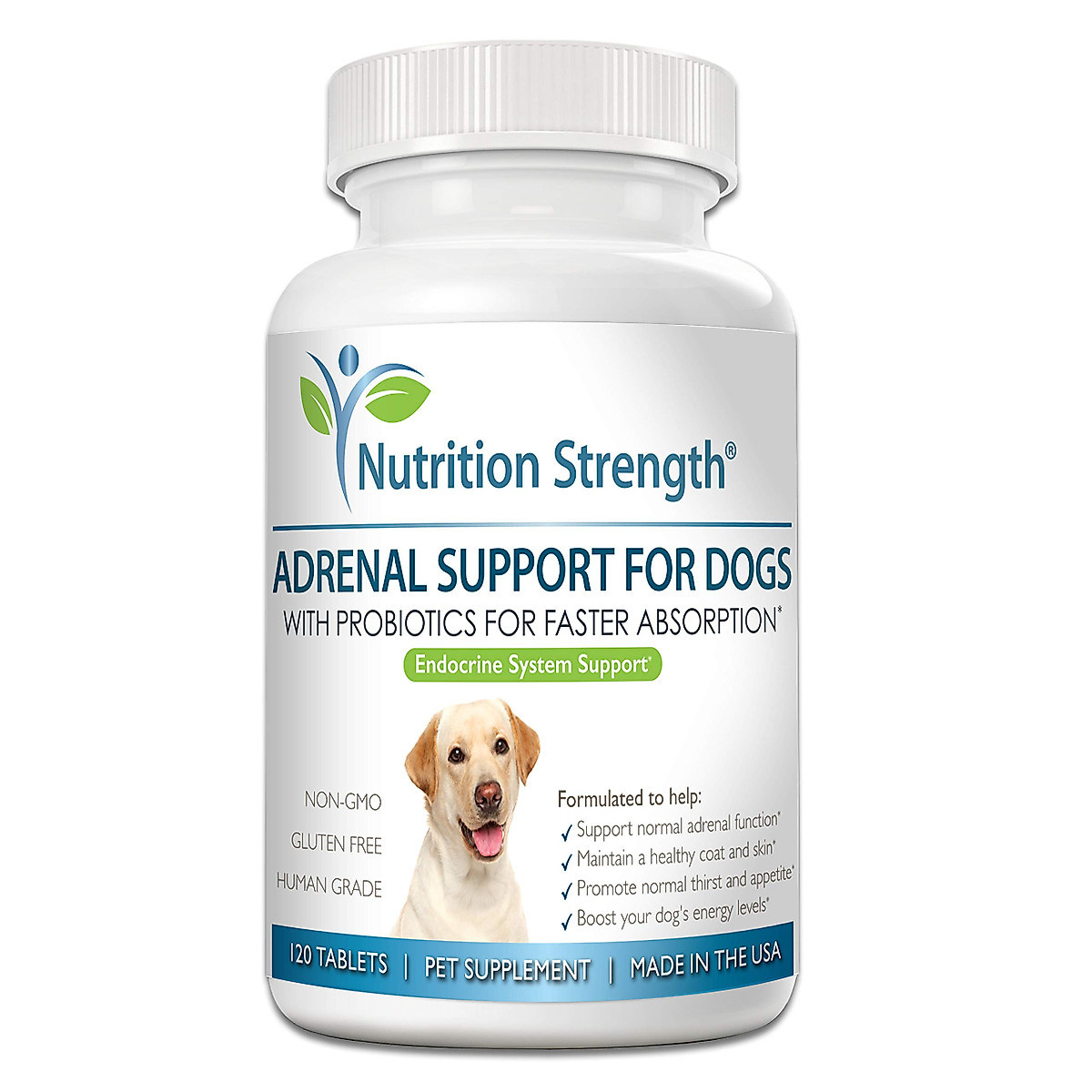 Nutrition Strength Adrenal Support for Dogs, Support for Dogs with Cushing's Disease, Maintain a Healthy Coat and Skin, Promote Normal Urination, Thirst and Appetite, 120 Chewable Tablets