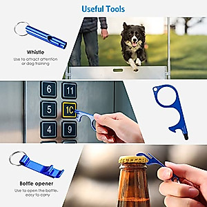 Safety Keychain Set for Women and Kids, 4 Pcs Safety Keychain Accessories, Safety Keychain Set for Girls with Safe Sound Personal Alarm, No Touch Door Opener, Whistle and Bottle Opener, Blue