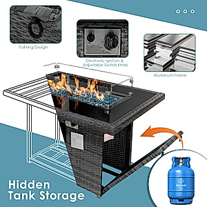 RADIATA PE Wicker Patio Furniture Set Sectional High Back Large Size Sofa Sets with Propane Fire Pit Table 55000 BTU Balcony Rattan Lounge Conversation Sets for Outdoor (17 Pieces,Light Gray)