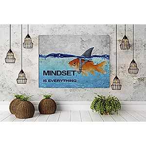 Poster Print Goldfish Mindset is Everything Motivational Inspirational Wall Art Canvas Print Frame Picture Painting for Office Hallway Home Bedroom Decor -12"x16"