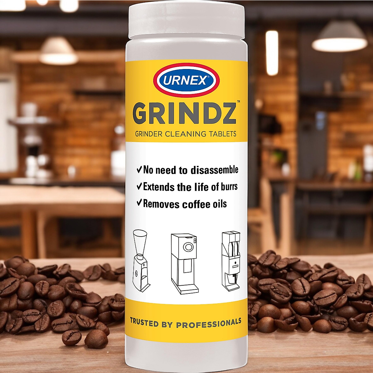 Urnex Grindz Professional Coffee Grinder Cleaning Tablets - 430 Grams - All Natural Food Safe Gluten Free - Cleans Burr and Casing - Help Extend Life of Your Grinder