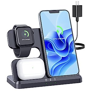 3 IN1 Wireless Charging Station Apple,20W Fast Wireless Charger Stand, iPhone Wireless Charger Station Dock for iPhone14-11/Pro/Max/Mini/X/XR/8/Plus,Airpods Pro/3/2,Apple Watch Series (18W Adapter)