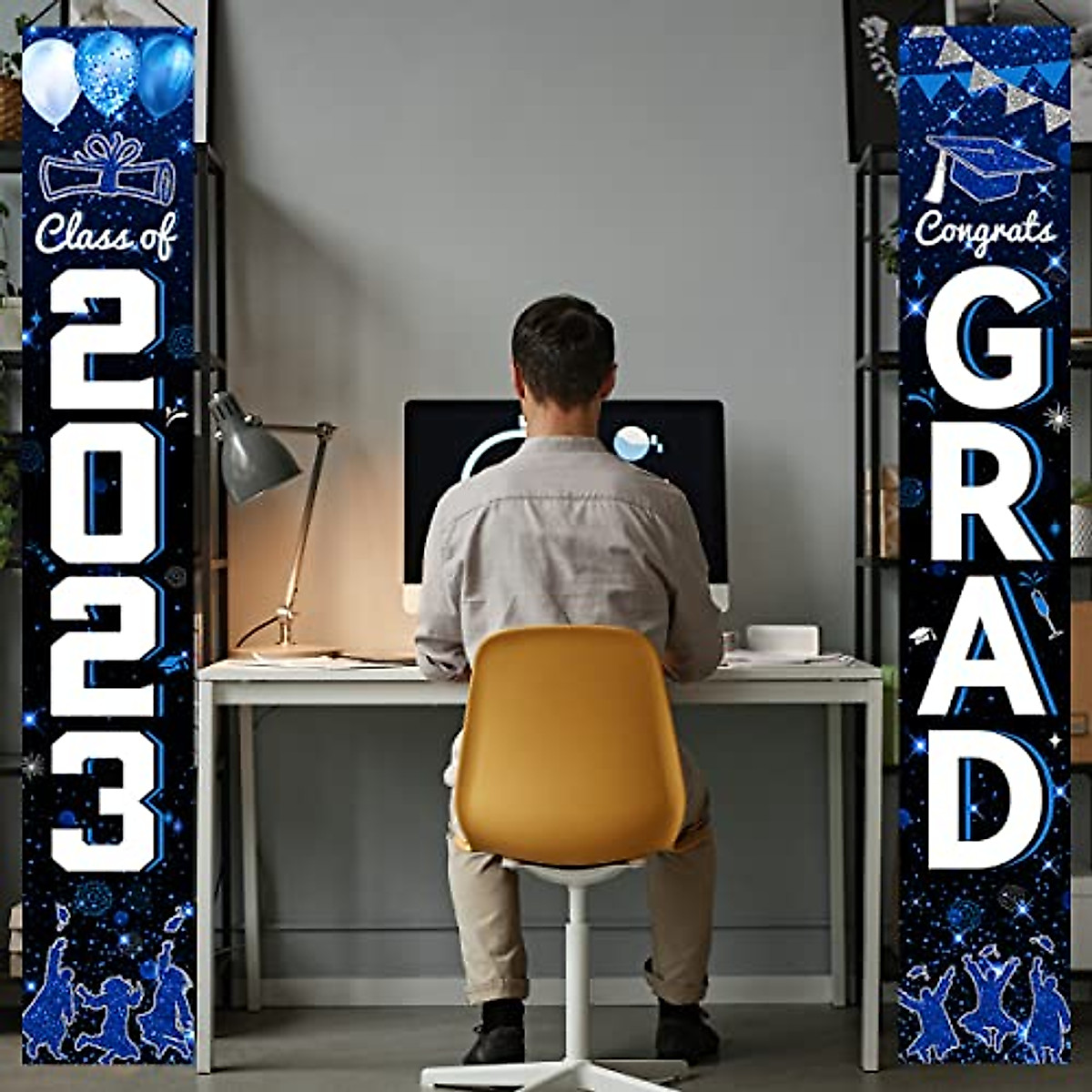 2023 Graduation Decorations-Class of 2023 Congrats Grad Porch Sign Banner,Door Hanging Welcome Banner for Blue Graduation Party Supplies