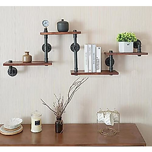 BIXIRAO Industrial Rustic Modern Solid Wood Ladder Pipe Wall Mounted Floating Shelves – 4 Tiers Bookshelf,DIY Storage Shelving,Hung Bracket,Bookcases