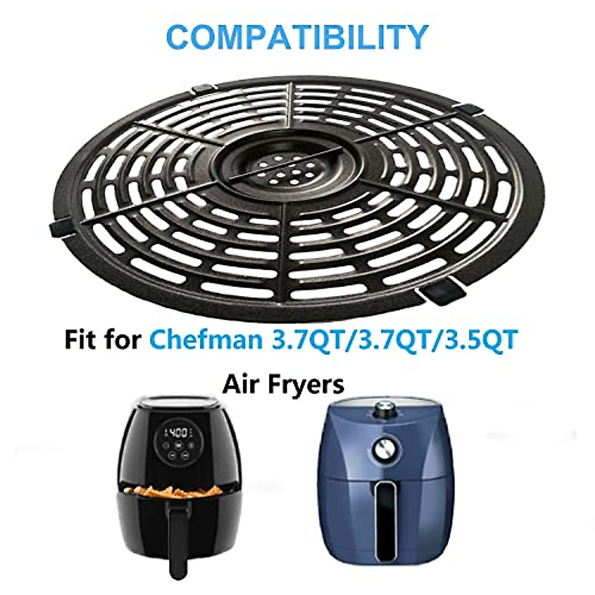 BeranWung 3.7QT Round Air Fryer Grill Plate for PowerXL/Chefman/Gowise/Crux Air Fryers, Upgraded Nonstick Air Fryer Grill Pan, Crisper Tray Rack Grate for Chefman 3.6QT/3.5QT Air Fryers