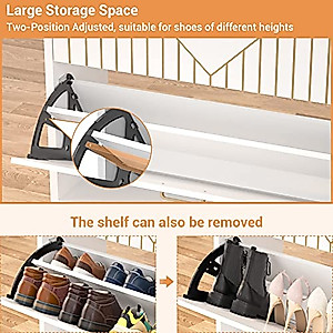 Aheaplus Shoe Cabinet with Flip Doors, Shoes Storage Organizer with Motion Sensor Led Light, Entryway Wood Freestanding Tipping Bucket Shoe Rack with Open Shelves for Closet, Living Room, White