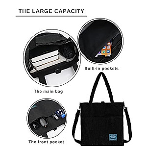 WULIQIUQIU Corduroy Crossbody Bag for Women Convertible Backpack Over The Shoulder Tote Purse Student Fashion Handbag Black