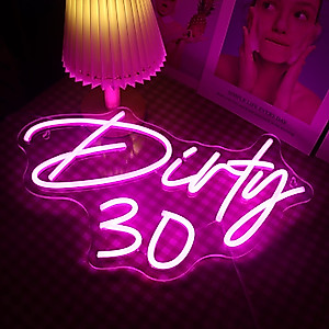 QiaoFei Led Dirty 30 Pink Neon Sign Letters USB Powered with Dimmer Switch Neon Lights for Girls Room Home Art Wall Decor 30th Birthday Party Window Living Room Decor Birthday Gift(Pink)
