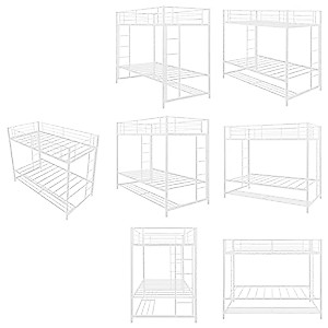 Twin Over Twin bunk Bed with Storage, Metal Twin Size Bunk Beds Frame with Stairs Full-Length Guardrail Space-Saving(Color:White)