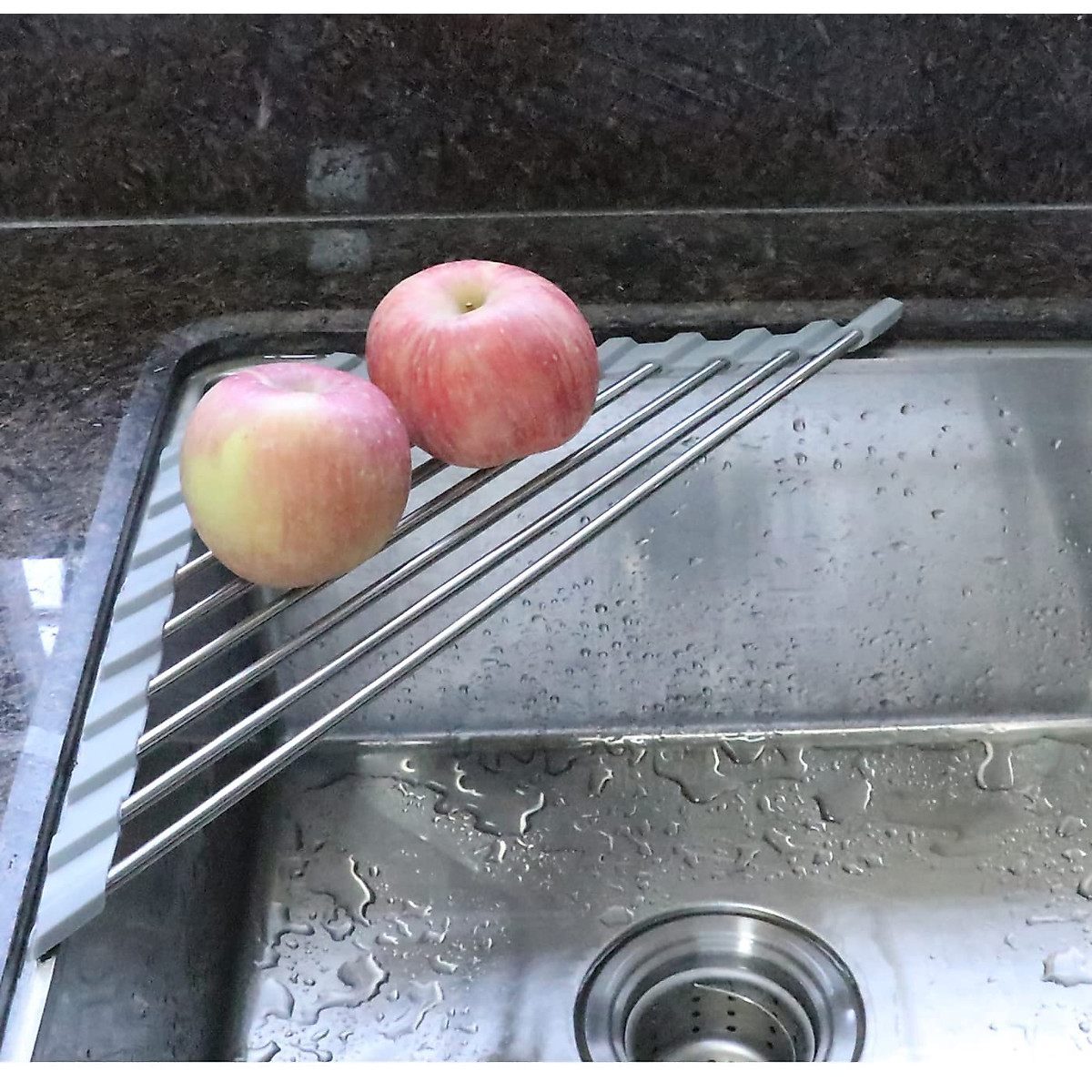AAKitchen SUS304 Stainless Still Dish Drying Rack Over Sink Corner Dish Rack Kitchen Gadget Tool Sink Caddy Corner Sink Drainer (Gray)