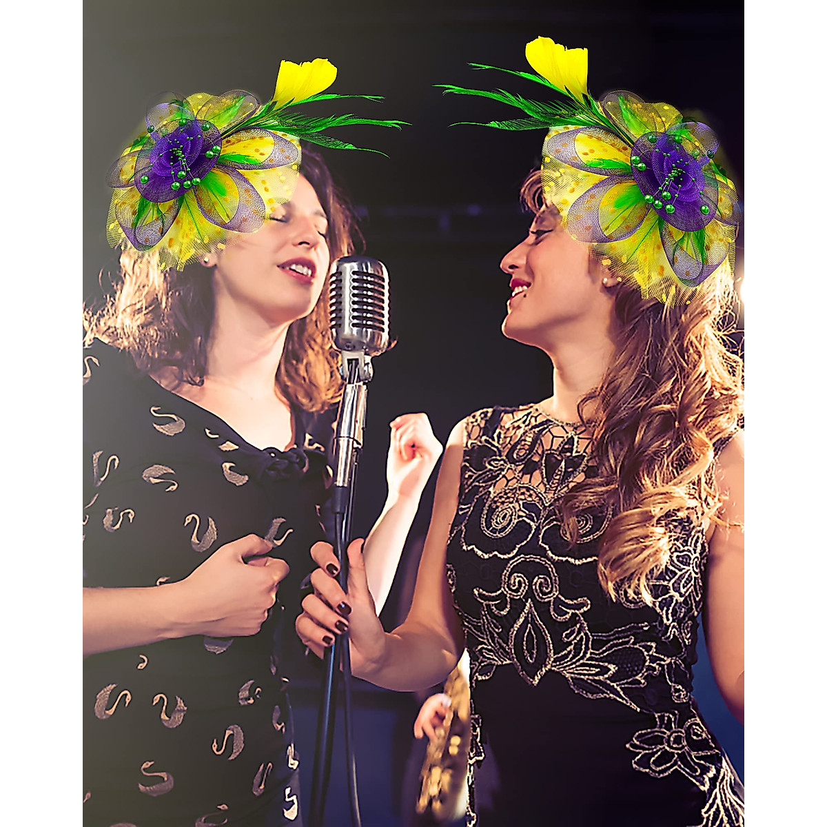 Bniksok Mardi Gras Fascinators for Women Tea Party Hat Yellow Purple Green Headband