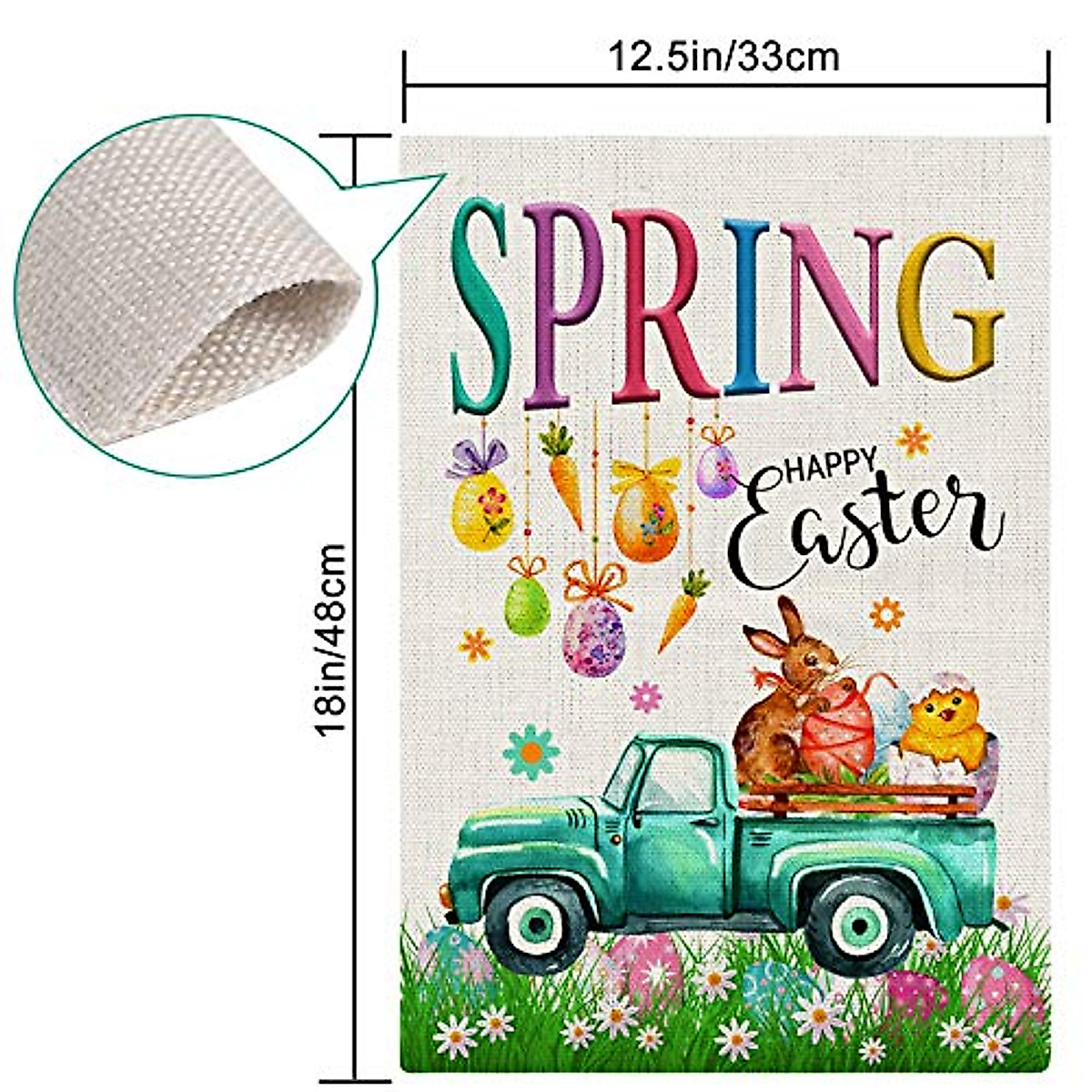 Whaline Easter Garden Flag Double-Sided Happy Easter Spring Burlap Garden Flag Truck Bunny Rabbit Egg Yard Flag Banner 12.5 x 18" Farmhouse Outdoor Decor for Patio Lawn