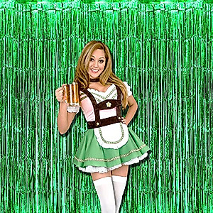 8 Pack Green Tinsel Foil Fringe Curtain Backdrop, 3.28Ft x 8.2Ft Metallic Streamers for Photo Booth Birthday Wedding Bridal Shower Bachelorette New Year Party St Patrick Day Decorations
