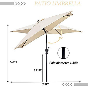HYD-Parts 7.5FT Patio Umbrella Outdoor Table Umbrella,Market Umbrella with Push Button Tilt and Crank for Garden, Lawn, Deck, Backyard & Pool (Khaki)