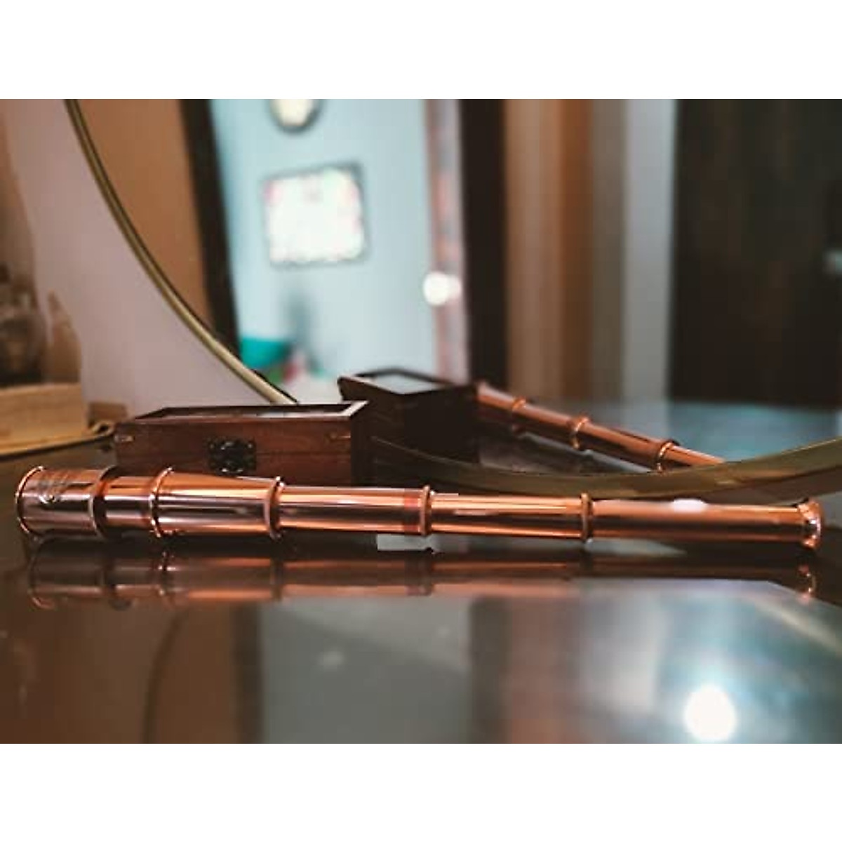 Vintage 1915 Retro Sailor Marine Telescope Copper Antique Royal Navy telescopes Wooden Box Glass Cover