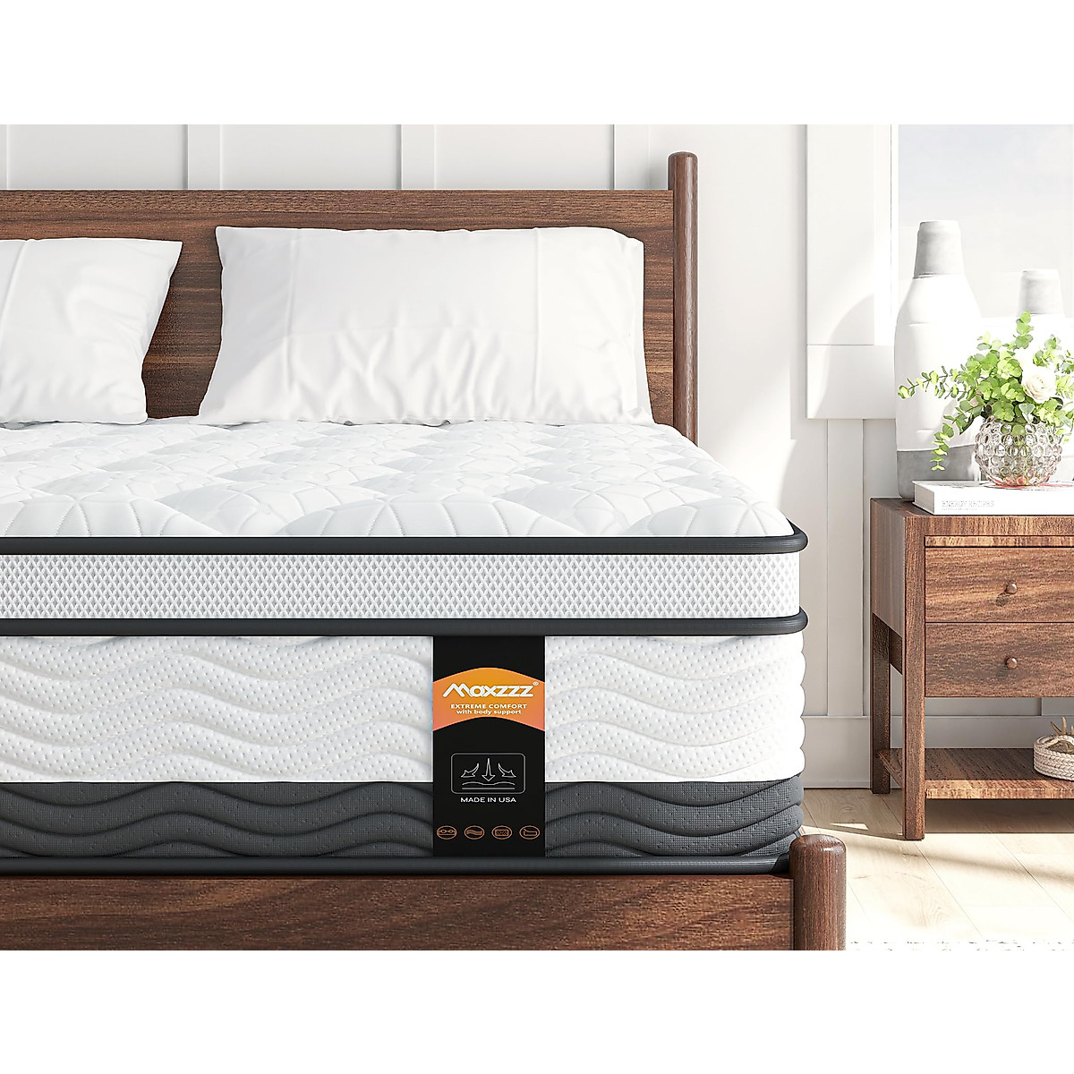 Maxzzz Twin Mattress in a Box 12 Inch Memory Foam Pocket Spring Hybrid Bed Mattress - Medium Firm Single Mattress -CertiPUR-US Certified