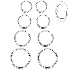 LOYALLOOK G23 Titanium Hinged Clicker Segment Nose Rings Hoop Septum Nose Lip Ring Hoop for Women Men Helix Cartilage Daith Tragus Sleeper Earrings Body Piercing Improved 16G Silver Tone
