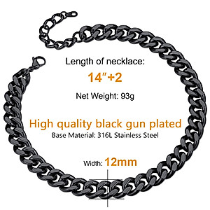 Black Chain 12mm 14inch Choker for Women Black Chain Necklace Large Chain Choker