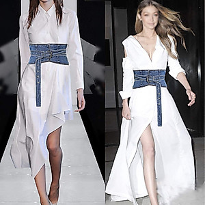 shengweiao Women's Denim Peplum Waist Cinch Belt Wide Corset Belts (Blue, 24"-27.5")