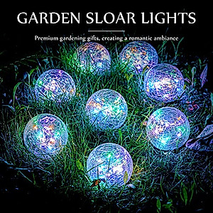 Garden Solar Lights Cracked Glass Ball Decorative Solar Globe Lights Outdoor Landscape Lights Waterproof LED Solar Patio Lights for Pathway Walkway Garden Yard Lawn Decoration (4 Pcs, 3.9 Inch)