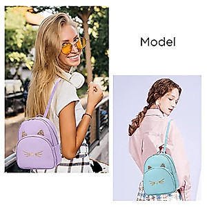 ARDIKAMA Mini Backpack Purse for Girls Teens Women Small Fashion Backpack PU Leather Shoulder Backpacks with Cat Print Pearlescent Violet