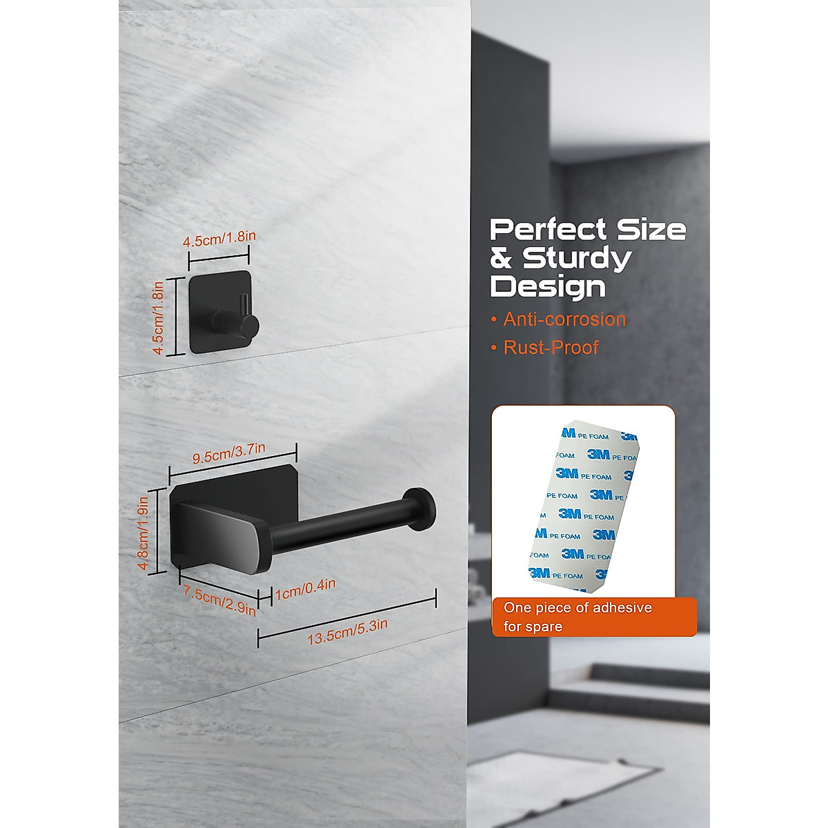 Anfly RV Camper Self Adhesive Toilet Paper Holder with 2 Hanging Hooks for Campers, Bathroom, Kitchen and Bedroom,No Drill/Stick On Toilet Paper Holder Wall Mount, Black