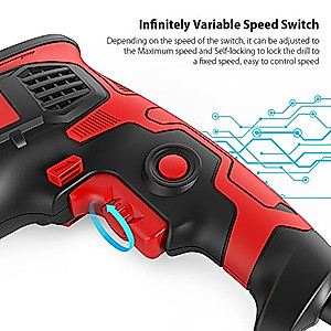 Hammer Drill 850W Impact Drill 1/2-Inch 7 Amp Corded Drill with Variable Speed 0-3000RPM, Hammer and Drill 2 Functions in 1 for Steel, Concrete, Drilling Wood, Plastic Drilling