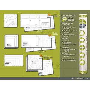 Plan A Space LS1 Living Spaces - (14) Life Size Furniture Templates, Complete Living, Sitting or Common Room Planning Kit