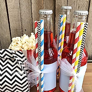 Outside the Box Papers Superhero Theme Chevron and Striped Paper Straws 7.75 Inches 100 Pack Red, Blue, Black, Yellow, White