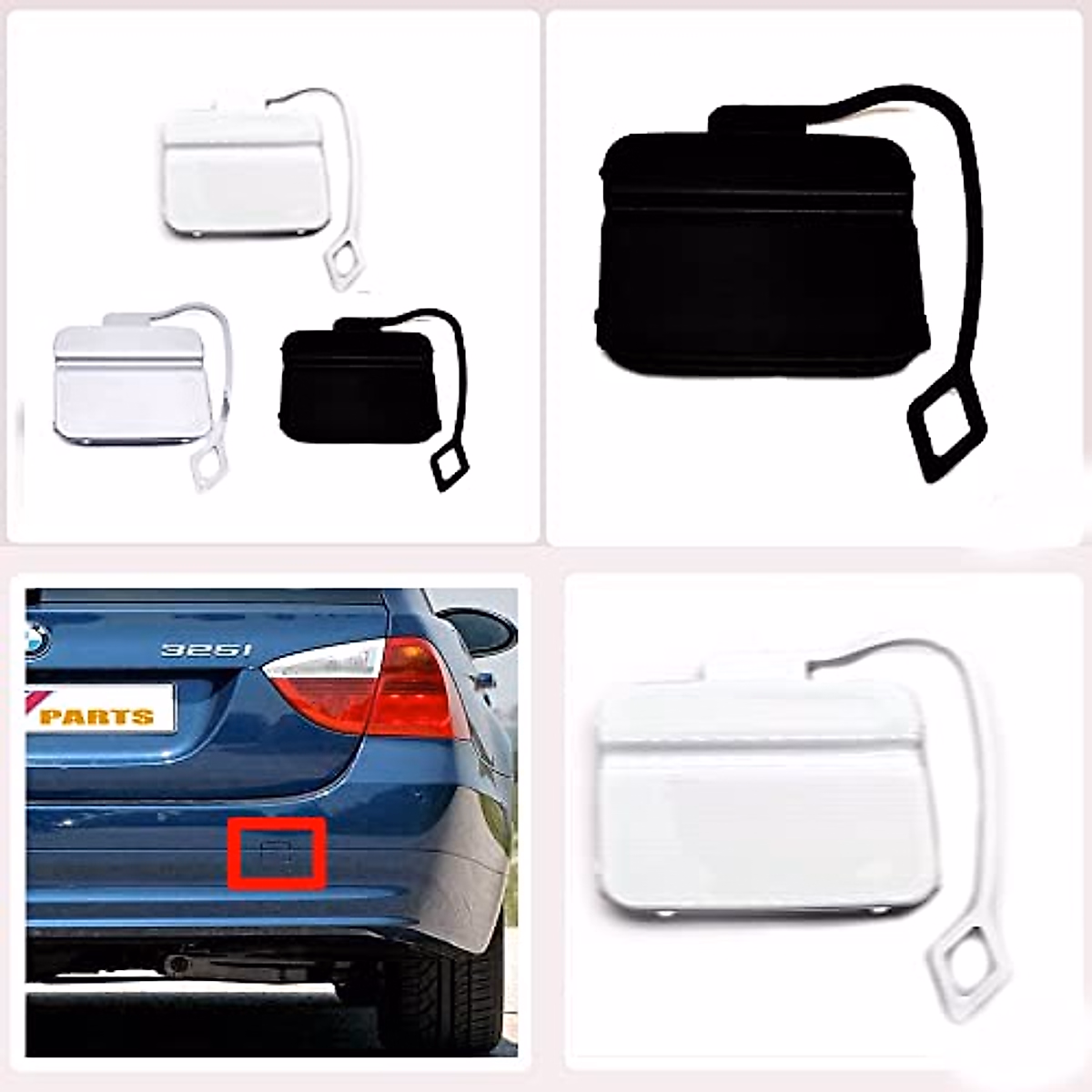 Trimla Rear Tow Cover Replacement for 05-08 BMW 3 Series E90 Sedan E91 Wagon 320i 320d 328i 325i 330i 330d 330xi 335i 51127187542 (White)