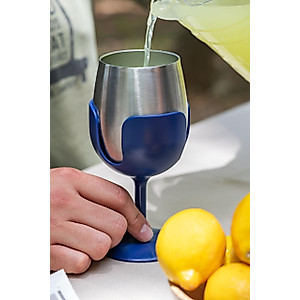 Camco Life is Better at The Campsite Wine Tumbler | Heavy Duty Double Wall Vacuum Insulation | Crafted of 18/8 Stainless Steel | Features Removable Navy & Peach Stems | 2-Pk, 8-oz/Each (51917)