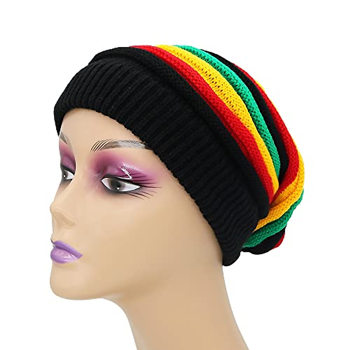 Unisex Jamaica Reggae Cap Rasta Slinky Beanie Multi-Colour Striped Slouchy Baggie Beanie Skullies Gorro Rasta Hat