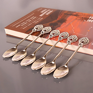 Metal Swan Base Spoon Fork Holder Set, Coffee Fruit Dessert Flatware Dinnerware Set for Decorative Swan Base Holder with 6 Forks or 6 Spoons (Silver spoon-4.9x2.2in)