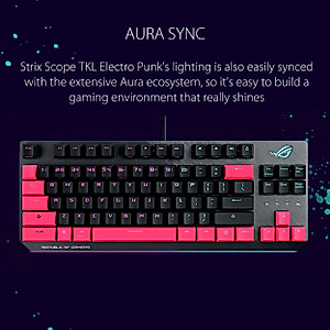 ASUS ROG Strix Scope TKL Electro Punk Mechanical Gaming Keyboard, Cherry MX Red Switches, 2X Wider Ctrl Key for Greater FPS Precision, Gaming Keyboard for PC, Aura Sync RGB Lighting, Quick-Toggle,Pink