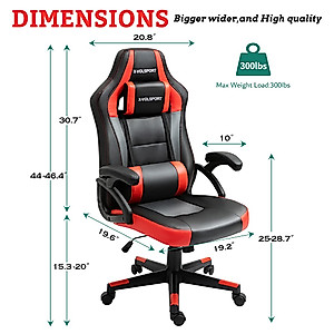 High Back Wide Seat Ergonomic PC Computer Gaming Chair, Leather Swivel Silla Gamer Home Office Desk Chair with Headrest and Lumbar Support for Adult (Red+Black)