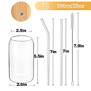 [8 Pack, 20 Oz] DESIGN•MASTER Premium Glass Cup with Bamboo Lids and Glass Straws, Can Shaped Beer Glasses, Tumbler Glasses, Perfect for Beer, Cocktail, Iced Coffee, Iced Tea and Soda.