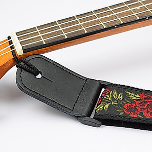 CLOUDMUSIC Tenor Concert Soprano Baritone Ukulele Strap Coloful Hawaii Floral Jacquard For Adult Size And Kids(Red Roses)