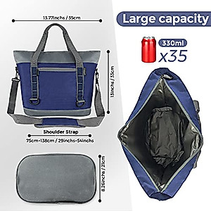 Nukuaaot Large Insulated Cooler Bag 35 Cans，Insulated Reusable Grocery Bag with Shoulder Strap,Leak-Proof Soft Cooler Bag for Travel, Beach, Camping Shopping Black Blue