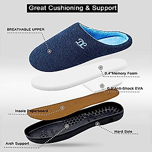 DL Mens Memory Foam Slippers Slip on, Comfy House Slippers For Mens Indoor Outdoor, Cozy Men's Bedroom Slippers Warm Soft Flannel Lining Closed Toe Man Slippers Size 11-12 Blue