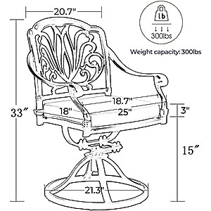 Grepatio 2 Piece Outdoor Patio Swivel Dining Chairs with Cushions, High Back Cast Aluminum Frame, Weather Resistant Metal Furniture for Lawn Garden Backyard (Swivel Rocker Chairs with Khaki Cushions)